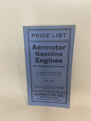 1920 TRADE CATALOG PRICE LIST AERMOTOR GASOLINE ENGINES DES MOINES IOWA ...
