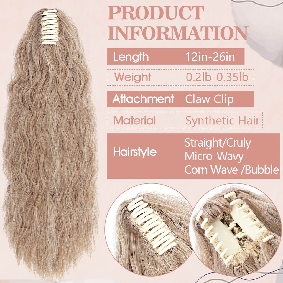 Highlight Jaw Claw Clip In Ponytail Extension As Human Real Thick Wavy ...