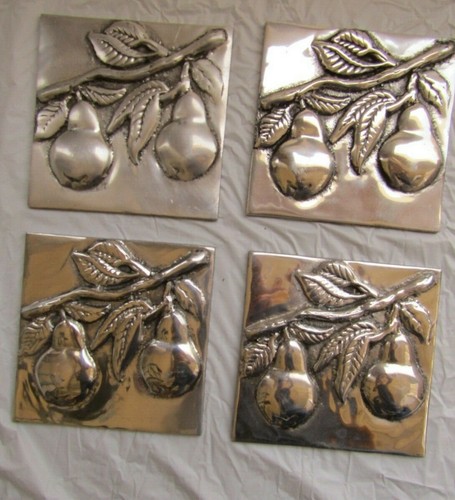 4 Pear Ceramic Tiles in Silver Glaze, hand made, New | eBay