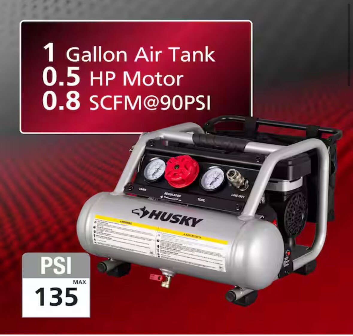 Husky 3300113 1 Gal. 135 PSI portable Electric Quiet Air Compressor for ...