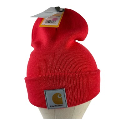 Carhartt Men's Acrylic Watch Knit Cuffed Beanie Hat A18-R85 Bittersweet Red New | eBay