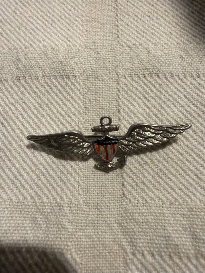 WWII Navy Aviator Pilot Two Inch Wings Painted Crest. Pin Closure. | eBay