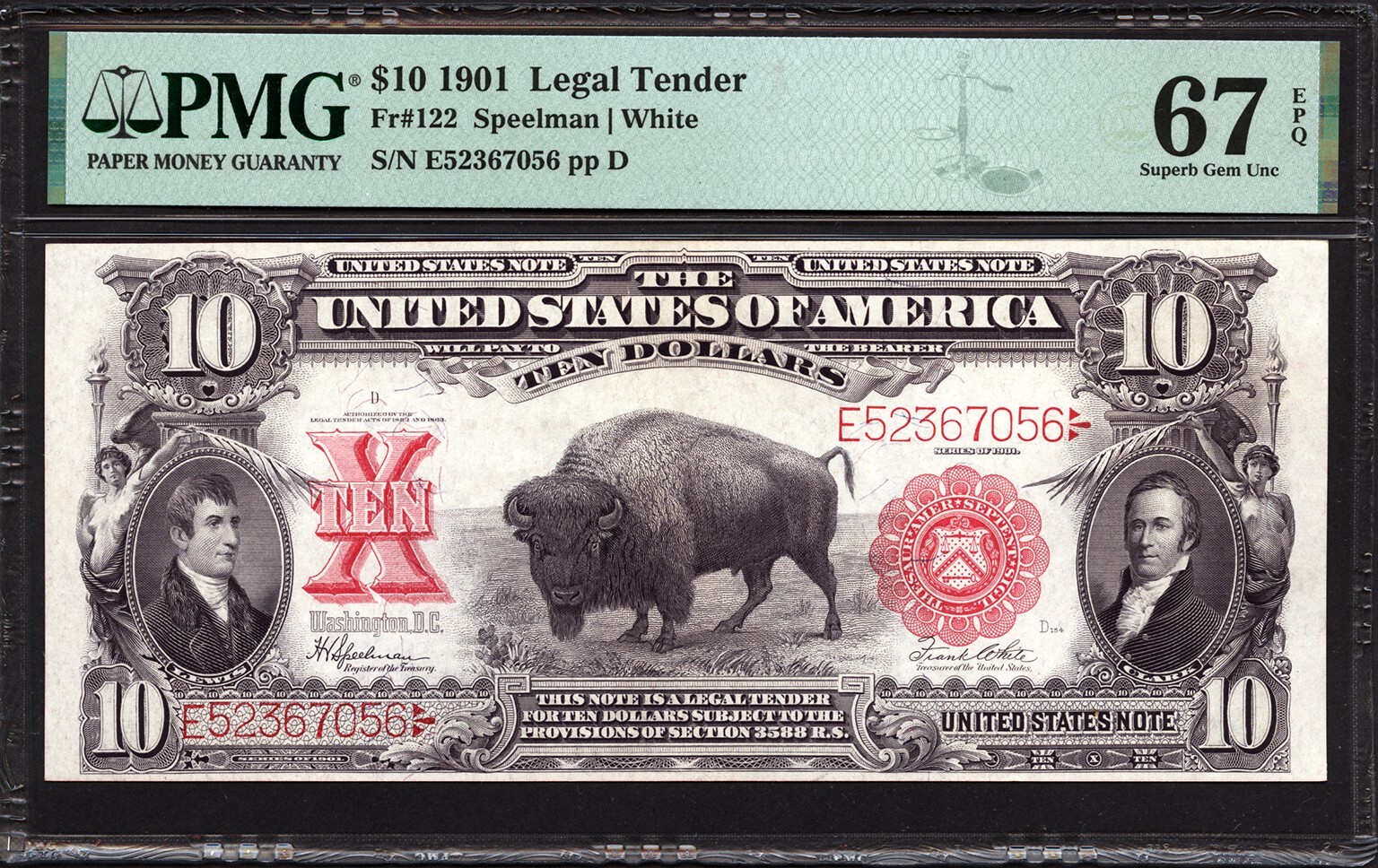 $10 1901 Legal Tender FR 122 PMG 67 EPQ - ONE OF THE FINEST KNOWN BISON ...