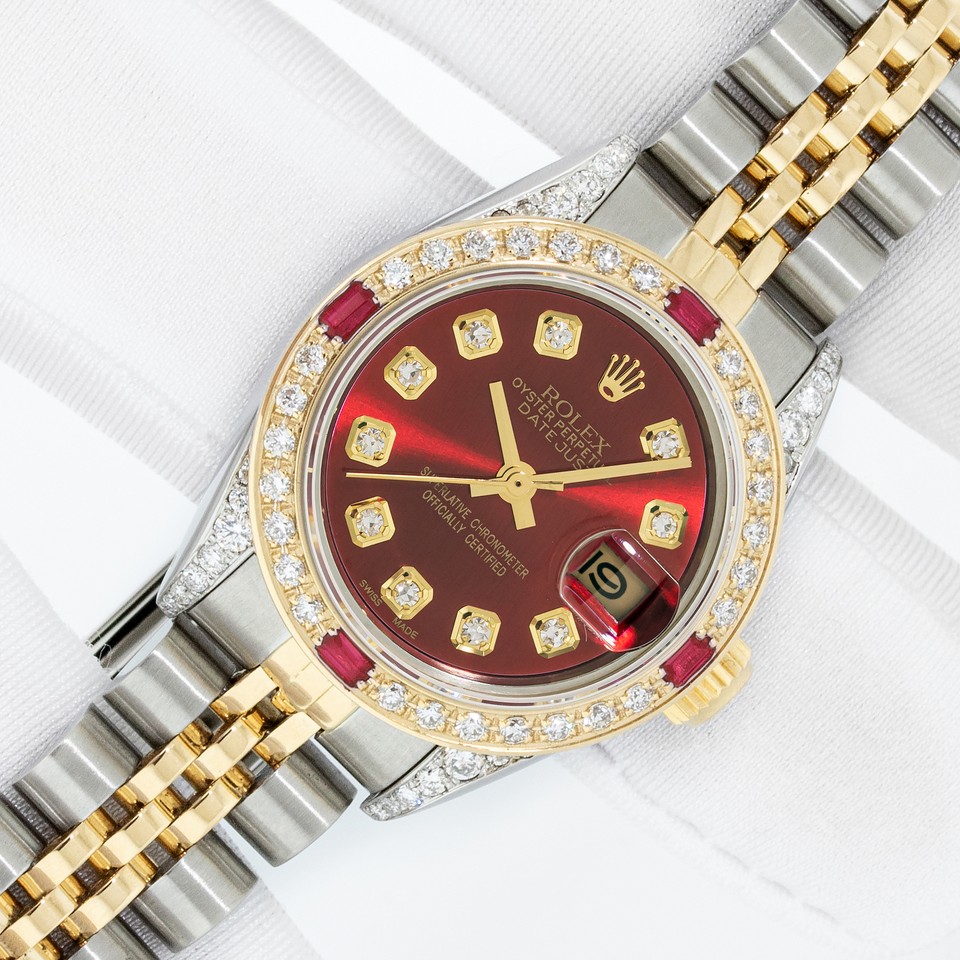 Rolex Lady DateJust Red Diamond Dial - Steel and Yellow Gold Diamond ...
