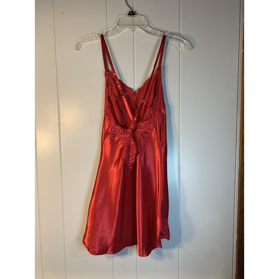 Cacique size small Satin & Lace Negligee Gown Red Spaghetti Straps ...