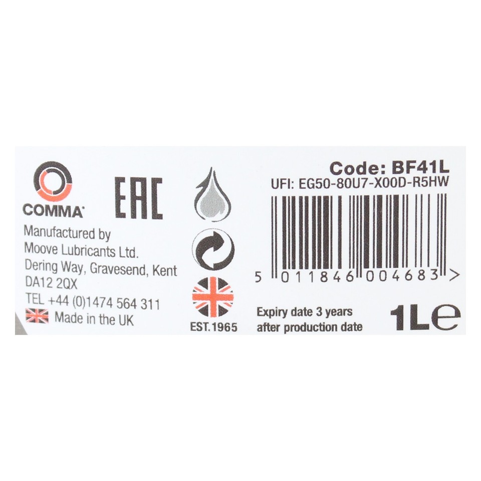 Comma DOT 4 Brake & Clutch Fluid Fully Synthetic Suitable For ABS 1L 1 ...