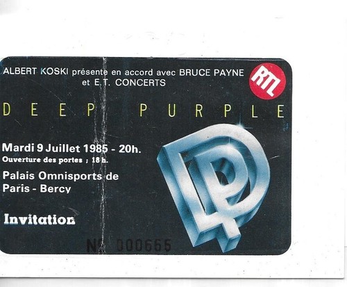 RARE / TICKET BILLET DE CONCERT - DEEP PURPLE : LIVE A PARIS ( FRANCE ...