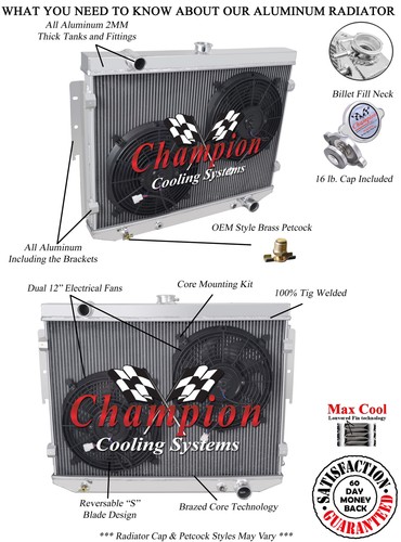 4 Row BC Champion Radiator,2 12" Fans for 1973 1974 Plymouth Roadrunner ...