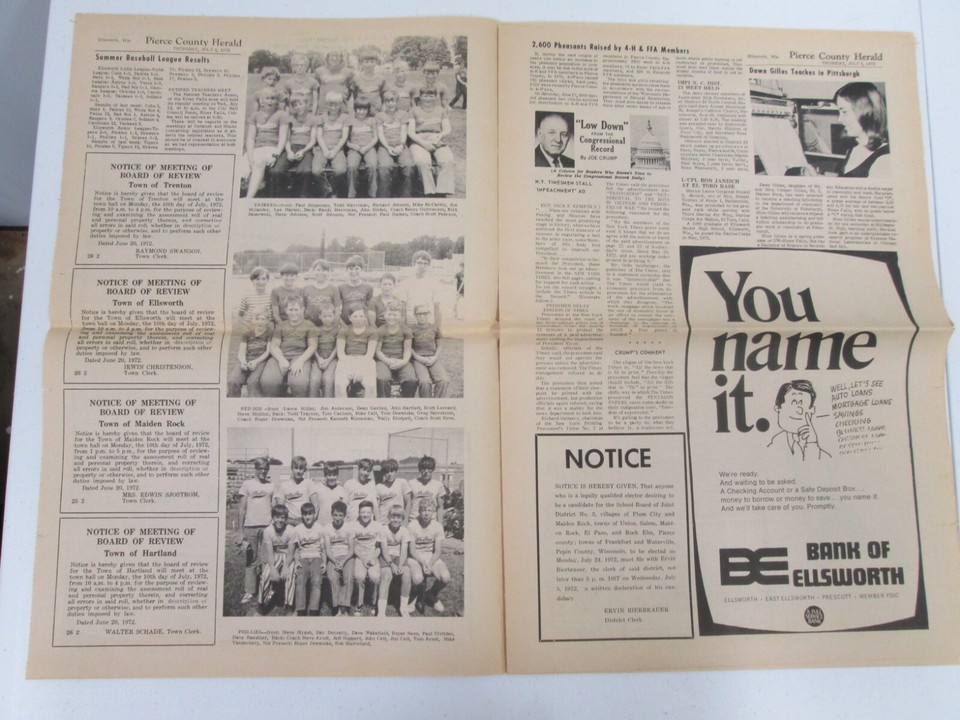 Pierce County Herald Newspaper Ellsworth Wisconsin Thursday July 6 1972 ...