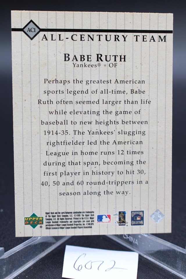 Babe Ruth 1999 Upper Deck Century Legends All Century Team #AC1 New ...