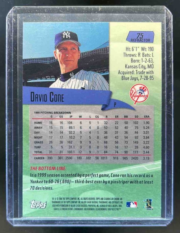 2000 Stadium Club Chrome David Cone Refractor #75 Yankees | eBay UK