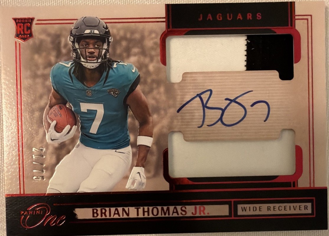 2024 Panini One - Rookie Dual Patch Autographs Brian Thomas Jr. #33 Red ...