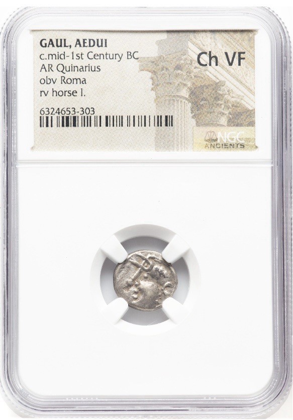 NGC Ch VF, GAUL AEDUI Ancient France 50 BC Celtic Celts AR Quinarius ...