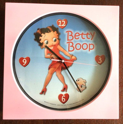 Vintage BETTY BOOP Wall Clock Square Pink 10” Case Round Betty Boop ...