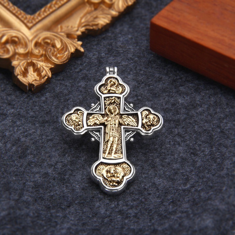 Solid 925 Sterling Silver Catholic Cross St. Michael Archangel Necklace ...