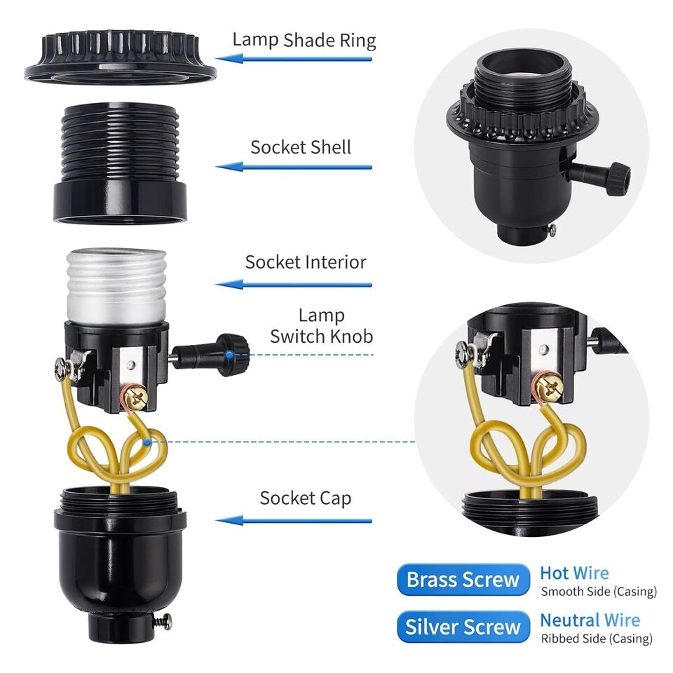 UL Listed E26 Lamp Socket Replacement, Turn Switch Knob ON/Off ...