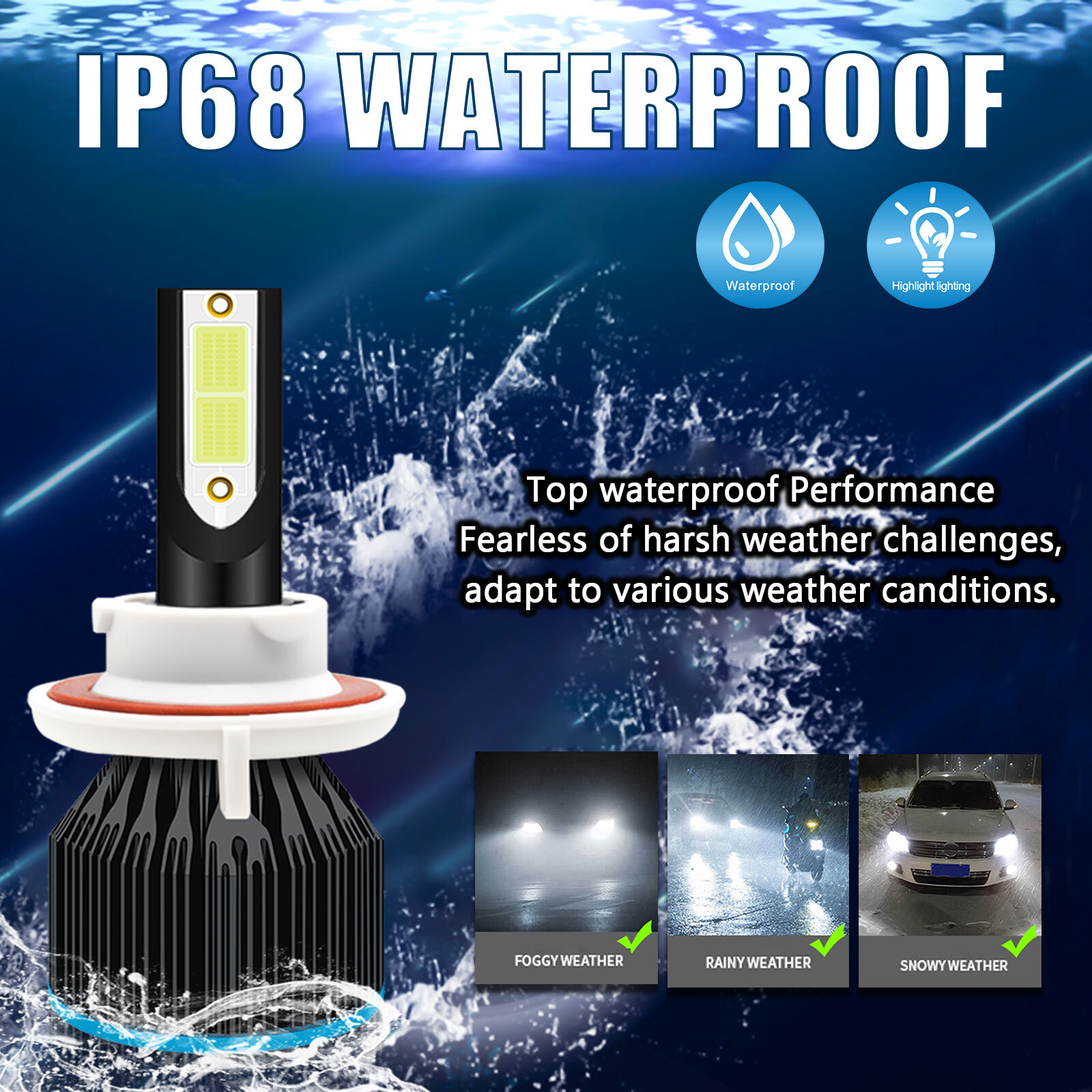 9008 H13 Blue COB LED Headlight Bulbs Conversion Kit Hi/Lo Beam w/ Fan ...