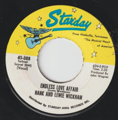 LEWIE WICKHAM: Little Bit Late Endless Love Affair 45 Rpm 1970 Starday ...