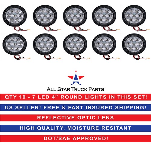 4" Inch White 7 LED Round Backup/Reverse Truck Light w/ Grommet ...