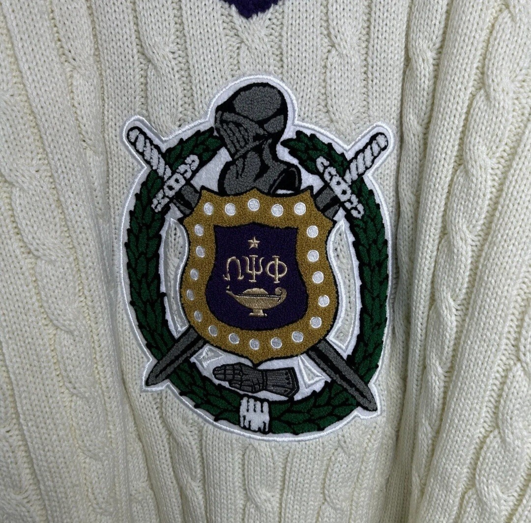 Buffalo Dallas Omega Psi Phi Fraternity Sweater Ivory Cable Knit ...