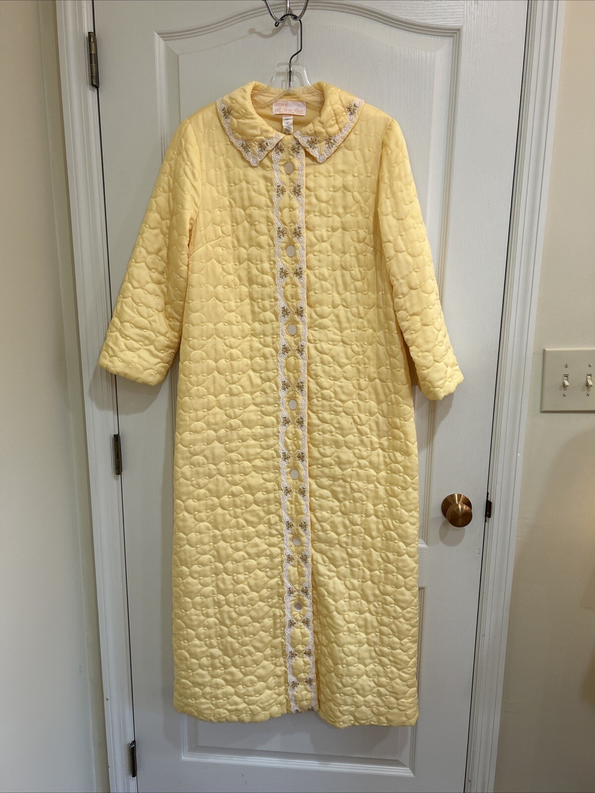 Vintage 60s Sears Quilted Nylon Yellow Bathrobe House… - Gem