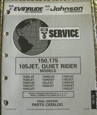 1993 OMC Evinrude Johnson Outboard parts Catalog 150 175 105 Jet Quiet ...