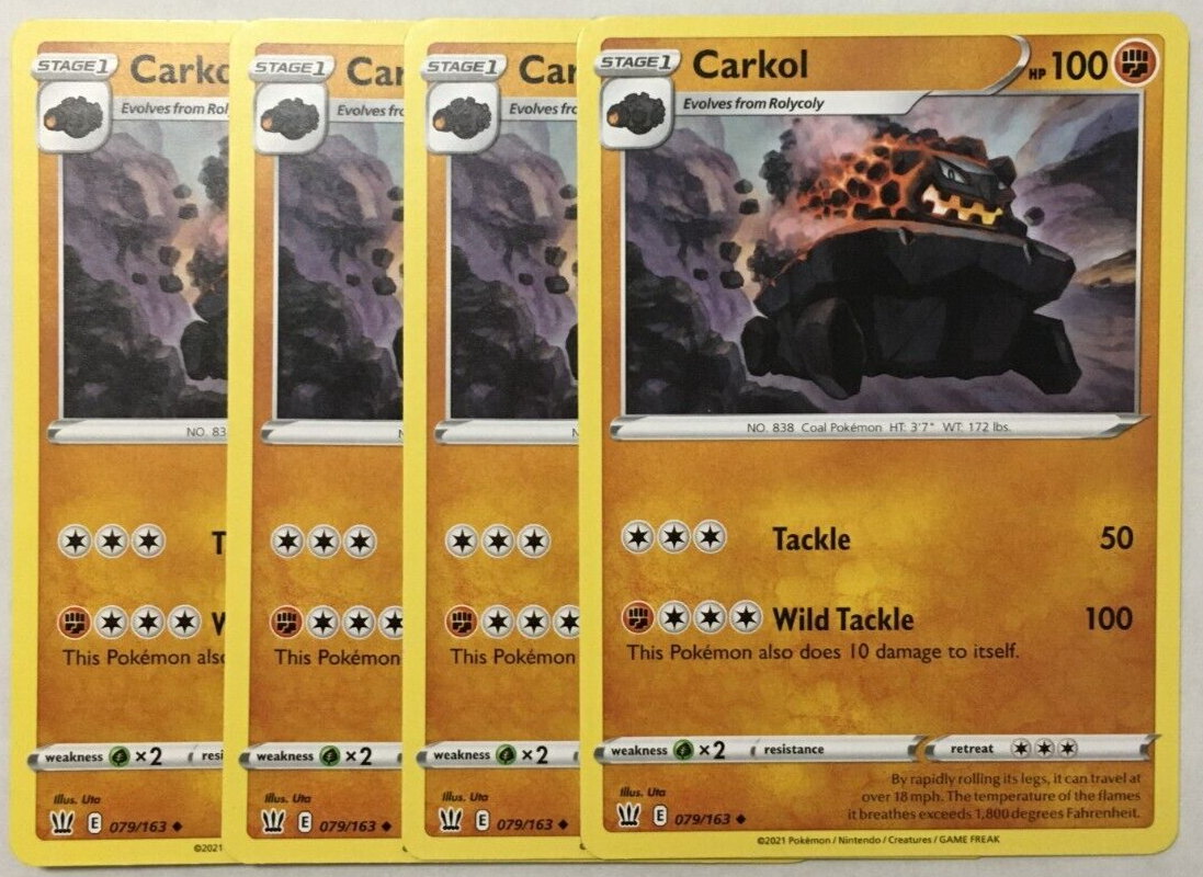 POKEMON 4X CARKOL 079/163 S&S BATTLE STYLES UNCOMMON NEAR MINT-PLAYSET ...