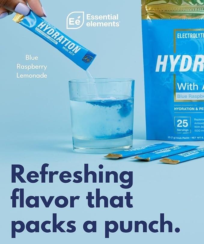 Essential Elements | Hydration Packets | Blue Raspberry Lemonade, 25 ...