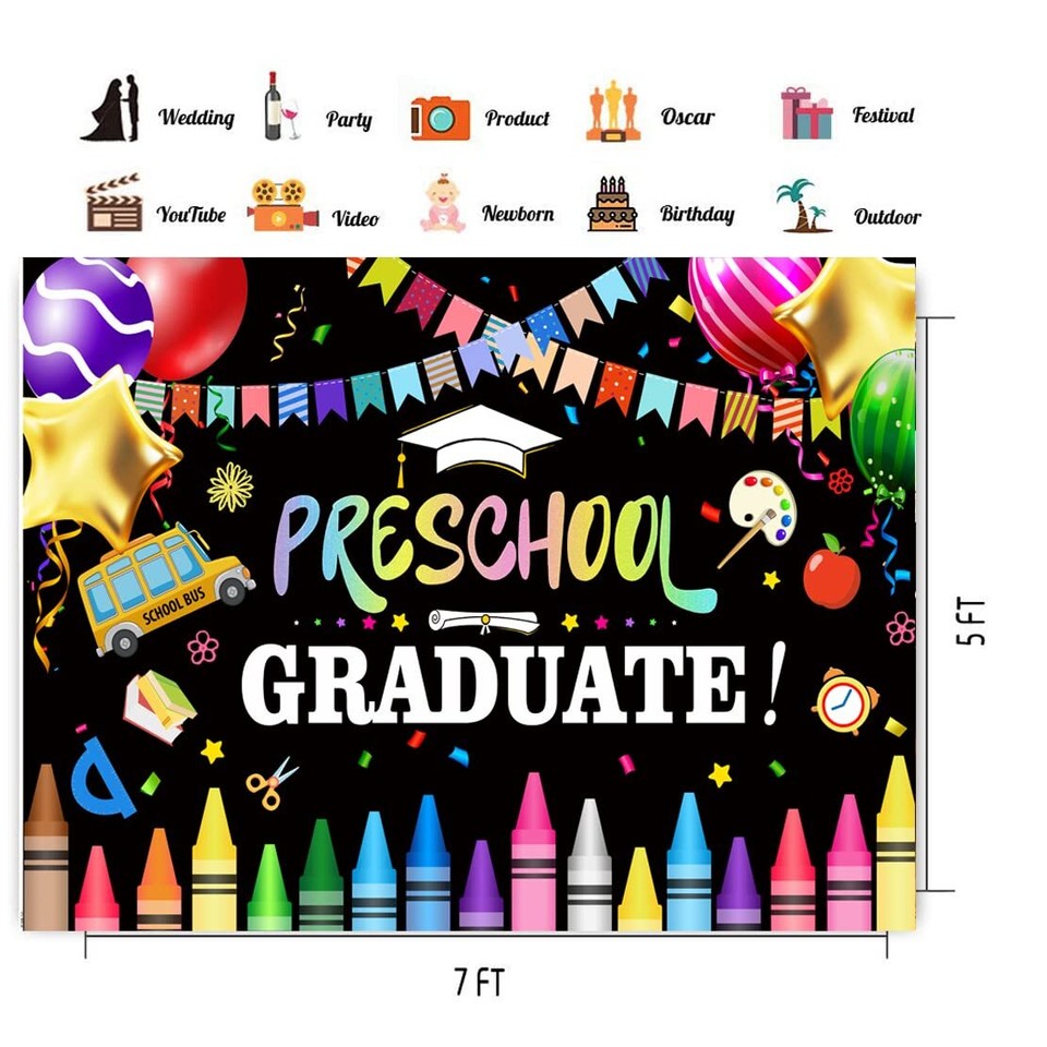 7x5ft Preschool Graduation Backdrop Kindergarten Graduate Party ...