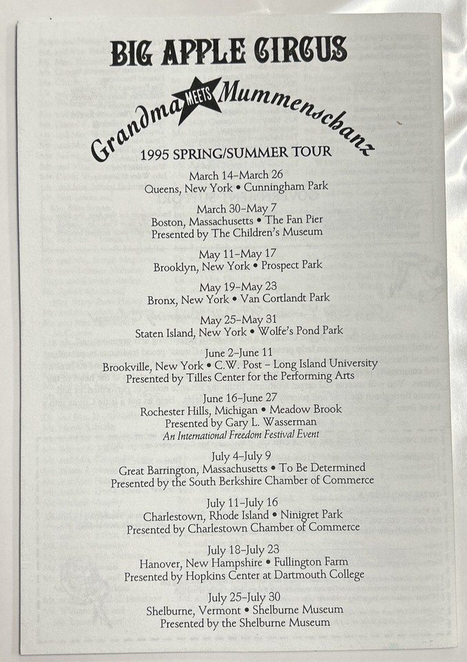 1994 The Big Apple Circus Grandma Meets Mummenschanz Program | eBay