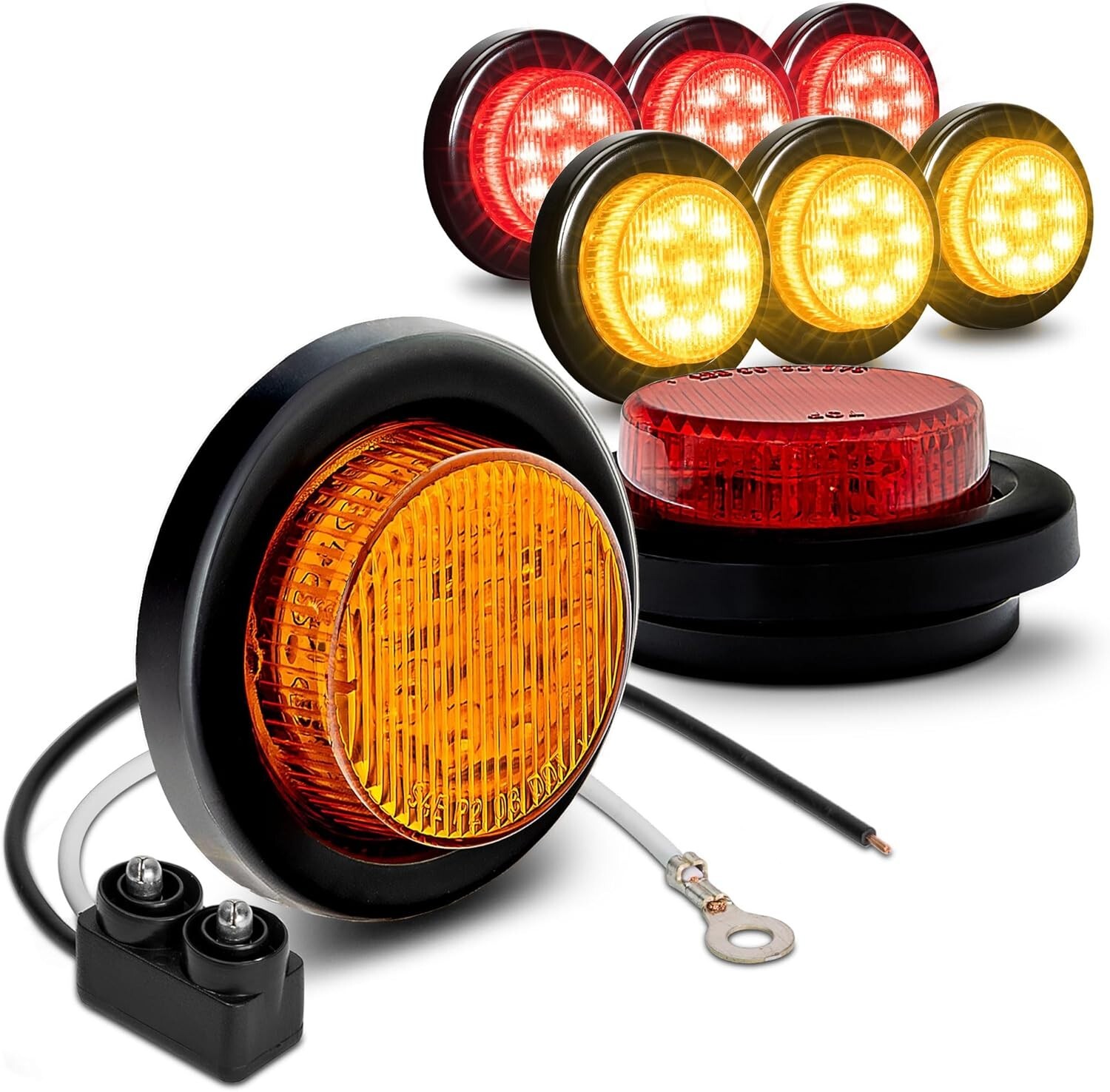 8X 2" Amber Red Round LED Side Marker Clearance Signal Indicator Light ...