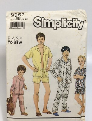 Pajamas Boys Teen Jr Size 14-20 S9952 Uncut Sewing Pattern | eBay