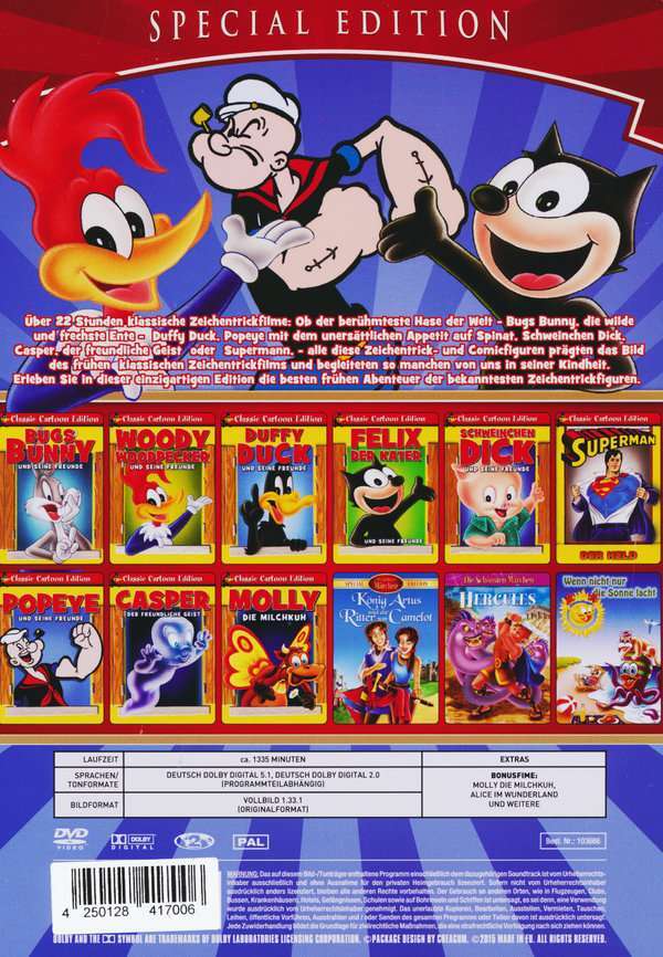 Metal Box CARTOON Classic STARS OF THE ANIMATION Popeye BUGS BUNNY ...