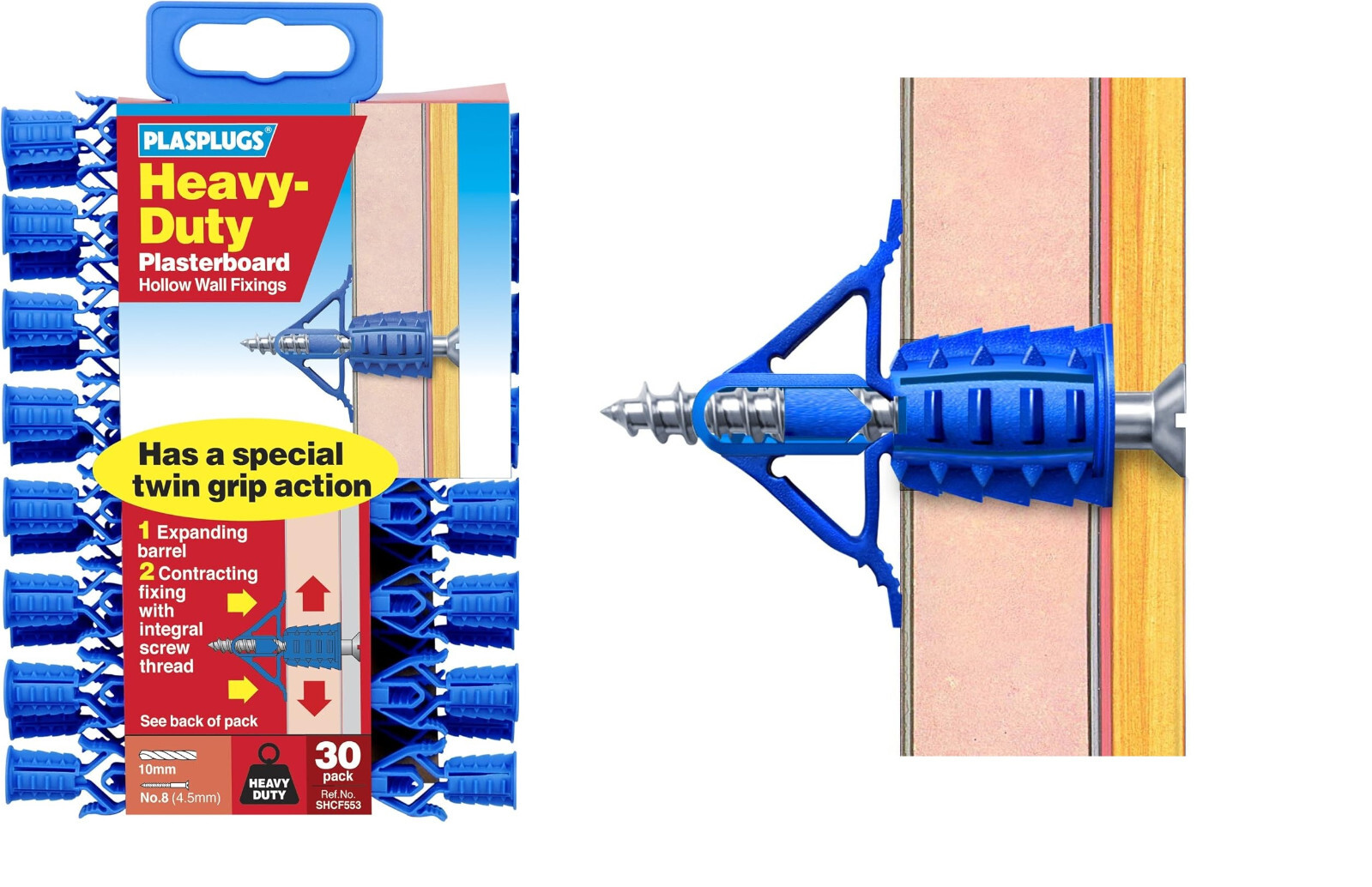 Plasplug SHCF553 Heavy Duty Hollow Wall Fixing Raw Plug Plasterboard No ...