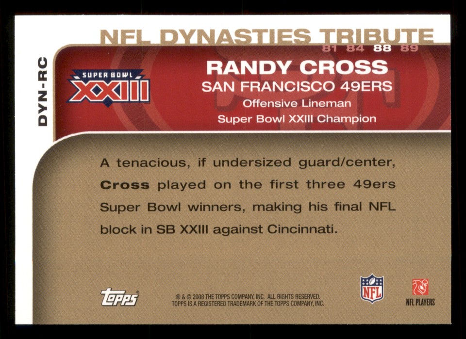 Randy Cross - 2008 Topps #DYN-RC NFL Dynasties Tribute - San Francisco ...