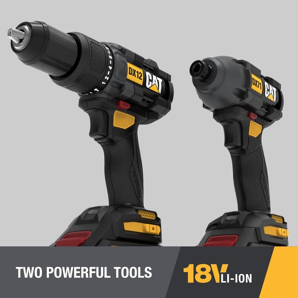 Cat 18V DX12K Cordless Hammer Drill and Impact Driver Combo with 2 ...