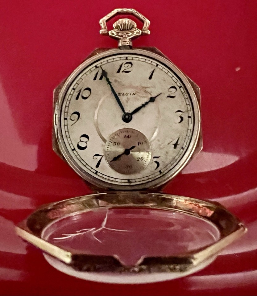1921 Elgin Octagonal 14K Gold Pocket Watch 17g Gold. 16s 17j Grade 387 ...