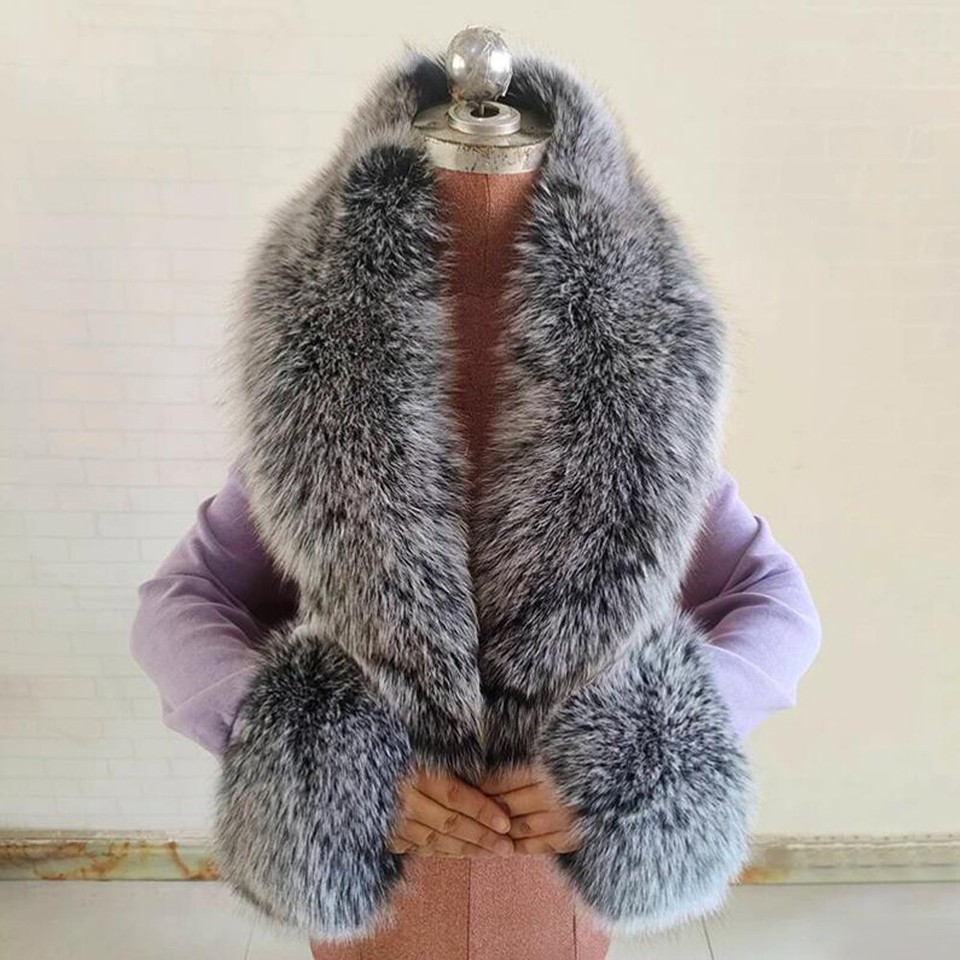 100% Real Fox Fur Scarf Winter Neck Warm Collar Women Scarves Fox Cuffs ...