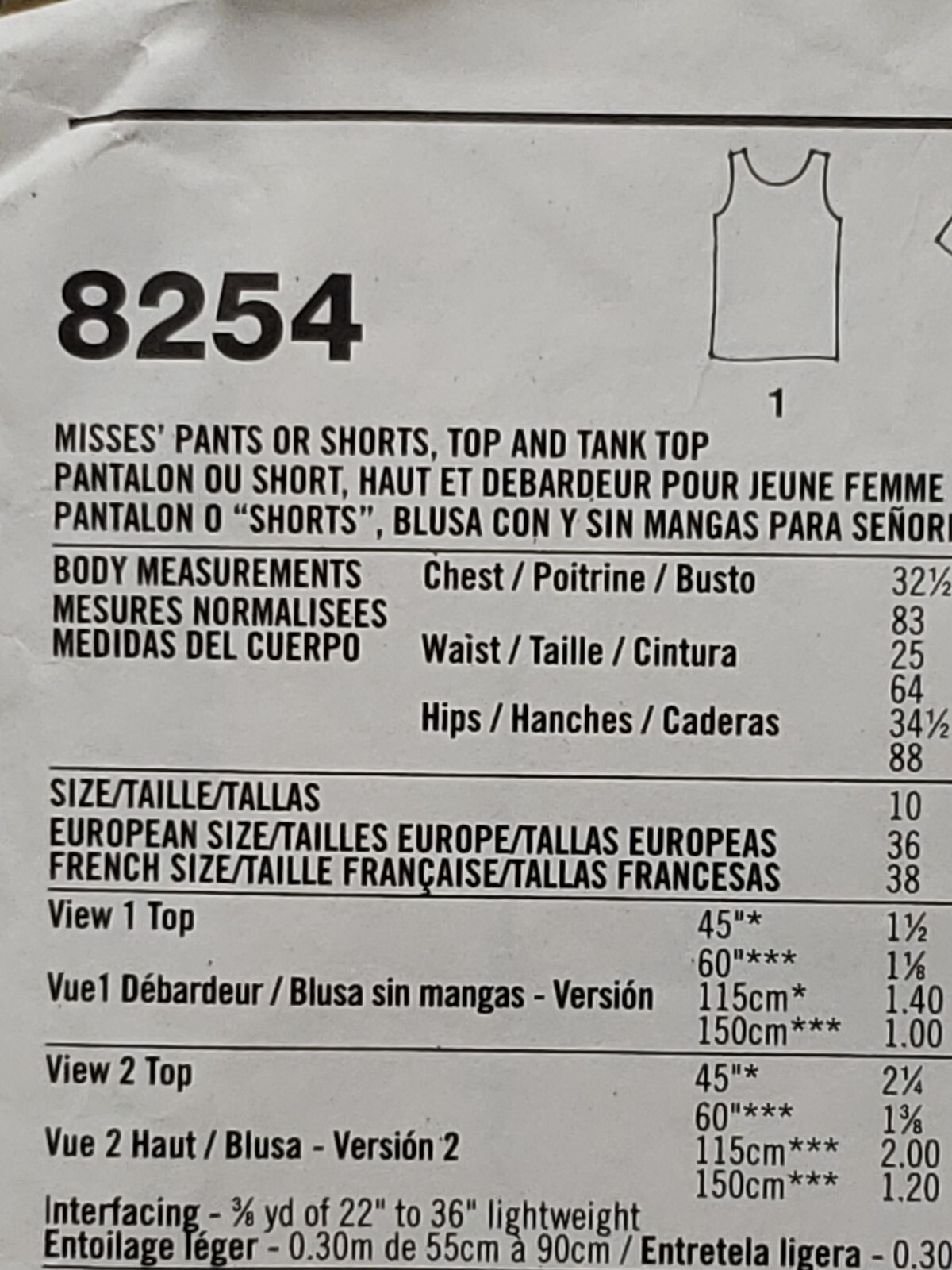 Simplicity Sewing Pattern #8254 Misses Pants/Shorts & Tank Top Sizes 10 ...