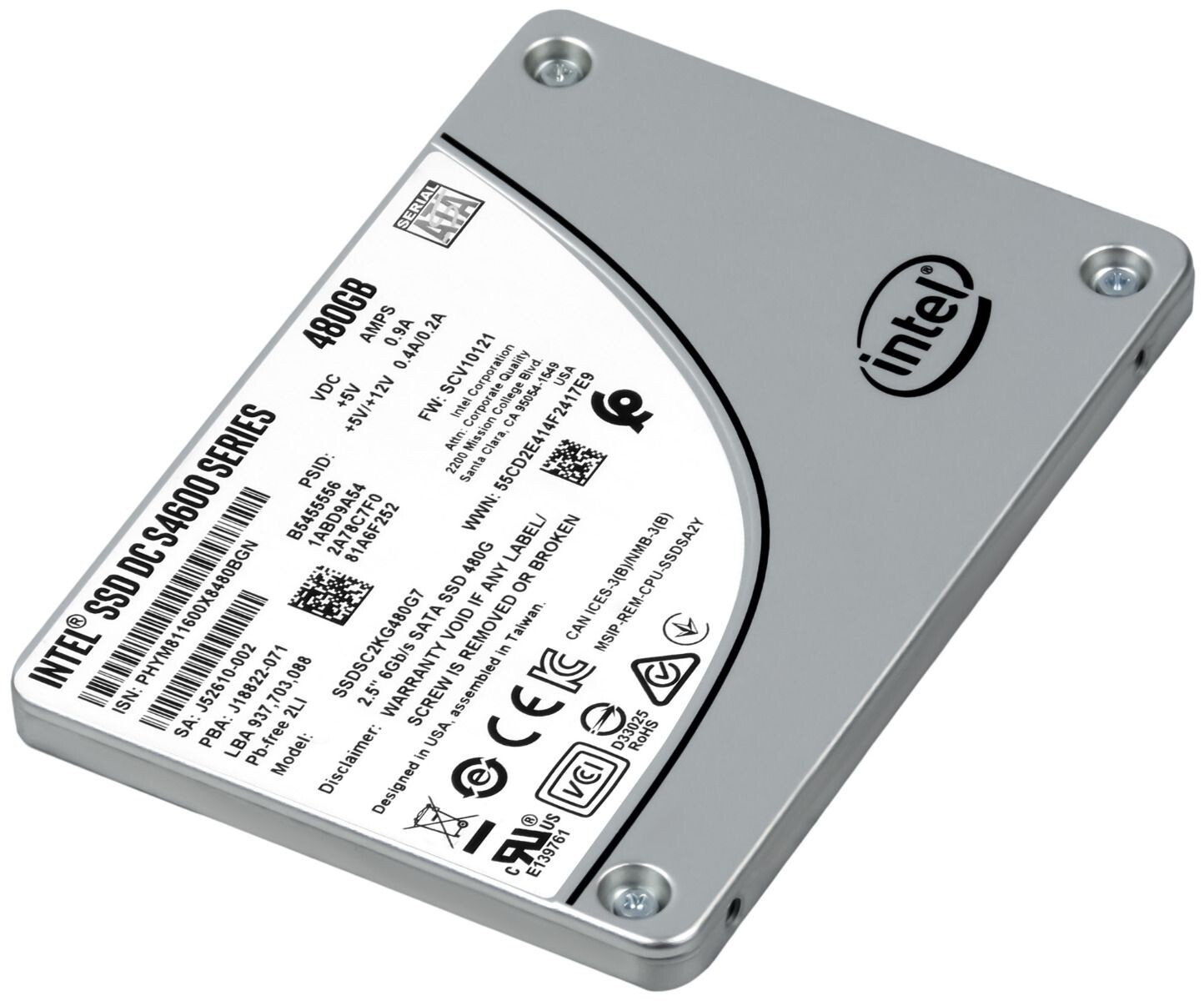 Hard Drive Intel Dc S4600 Series SSDSC2KG480G7 480GB Tlc SATA III 2.5 ...