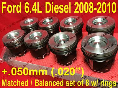 Ford 6.4 6.4L Powerstroke Diesel MAHLE Pistons set 8 +Rings 2008-10 ...