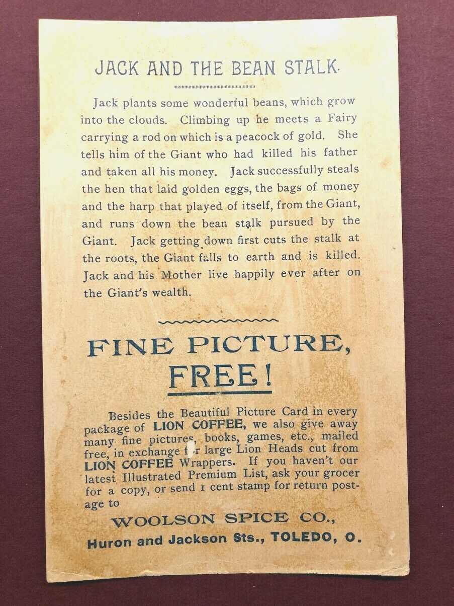 Fairy tale trade card - Jack and the Bean Stalk - adv Lion Coffee ...