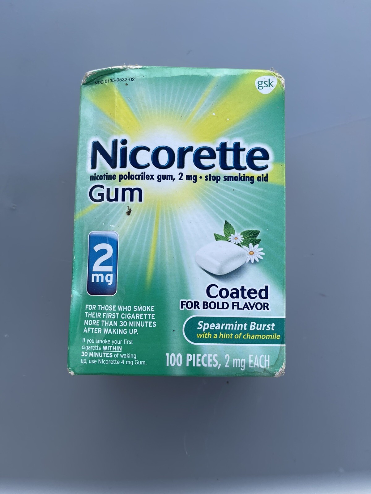 Nicorette Spearmint Burst 2mg Coated Gum 100 Pcs Ex 02/25 Box Damage ...