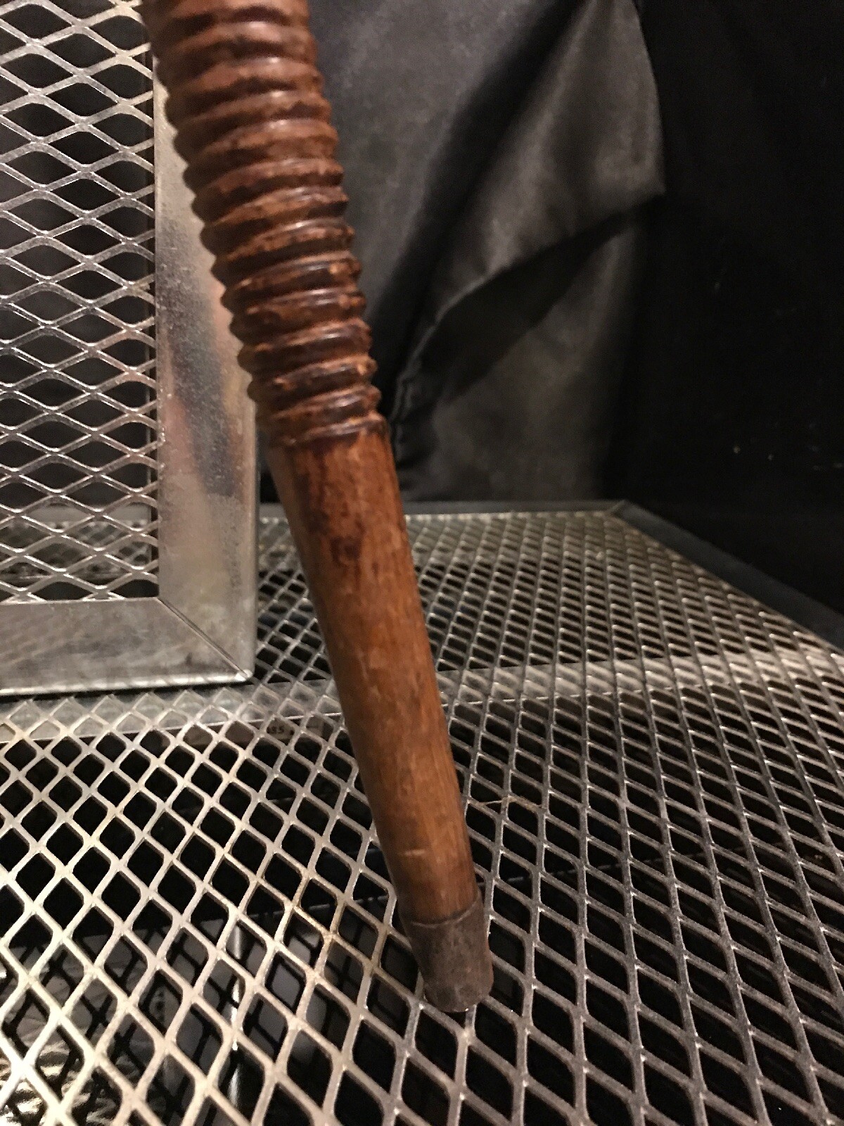 ANTIQUE VINTAGE ~ Hand Carved Shaft Walking Stick Cane Metal Ferule End ...