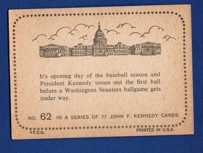 JFK BASEBALL FIRST PITCH NICE 1964 TOPPS STORY OF PRESIDENT JOHN F ...