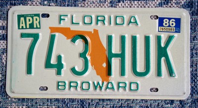 1986 Florida Broward Cnty Map License Plate 743 HUK Nr Mint Natural ...