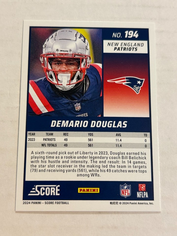 2024 PANINI SCORE DEMARIO POP DOUGLAS 9/10 FIRST DOWN ORANGE PATRIOTS ...