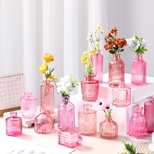 Pcs Vases Bulk Colored Flower Glass Vases Bud Vintage Colored 30 Pink ...