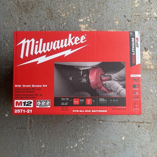 Milwaukee 2571-21 M12 Cordless Drain Gun Auger Cable Snake Kit w Bucket ...