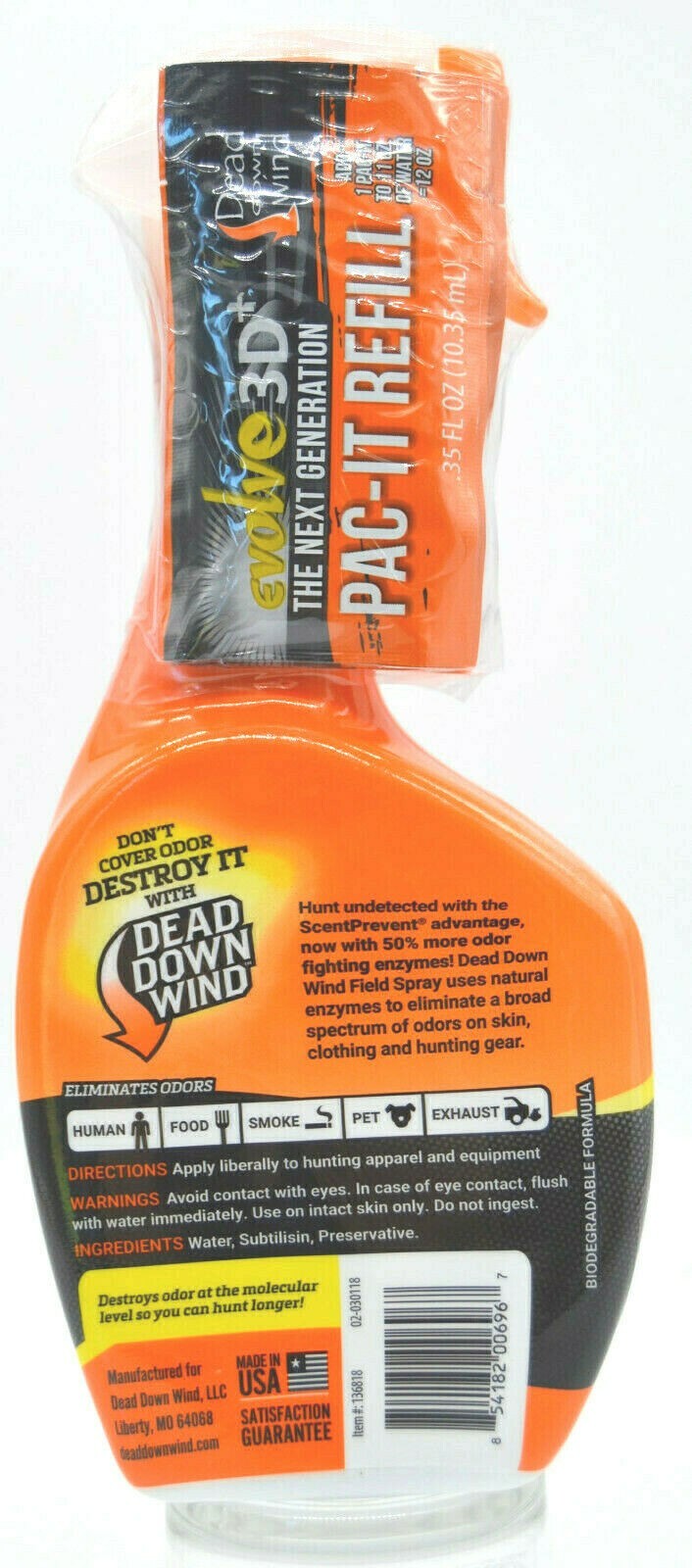 Dead Down Wind Unscented Scent Elimination Field Spray W/3 Pac-It ...